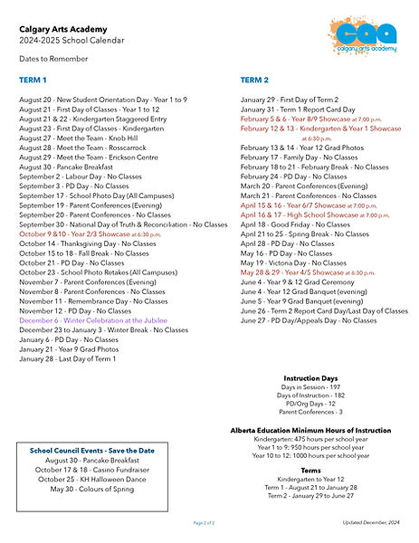 Calendar | Calgary Arts Academy