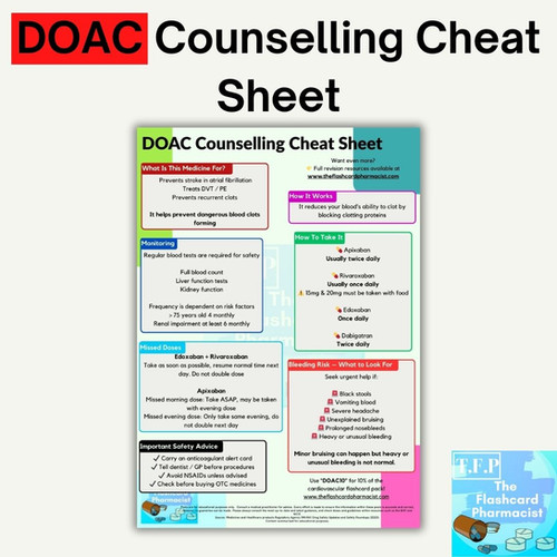 DOAC Counselling Cheat Sheet | Flashcard Pharmacist