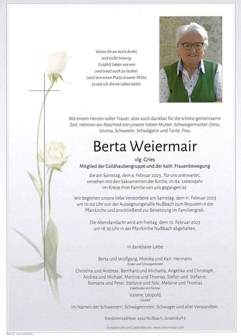 Todesfall Berta Weiermair