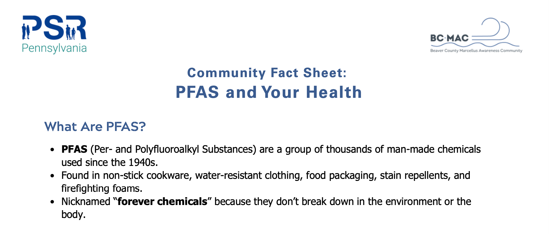 Community Fact Sheet: PFAS and Your Health | PSR Pennsylvania NEW