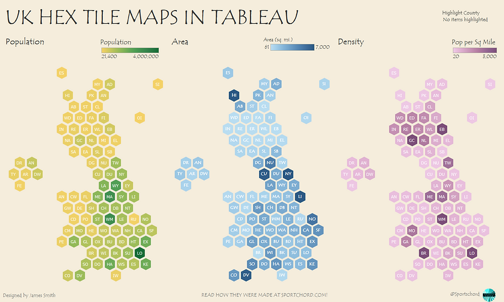 Maps in Tableau - UK Hex Tile Map