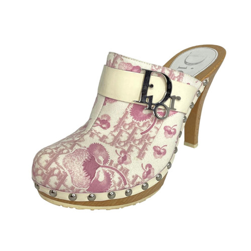 CHRISTIAN DIOR Vintage Pink Canvas Cherry Blossom Clog Heels | Adore ...