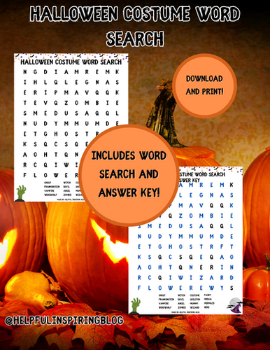 Halloween Costume Word Search | helpfulinspiringblog