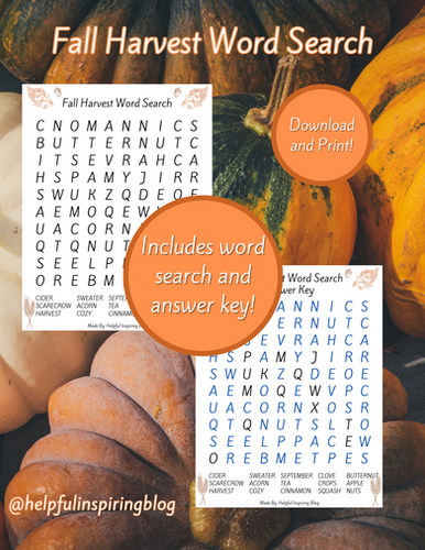 Fall Harvest Word Search | helpfulinspiringblog