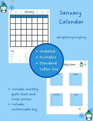 Undated January Calendar Printable | helpfulinspiringblog
