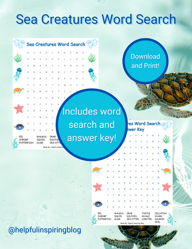 Sea Creatures Word Search Printable | helpfulinspiringblog