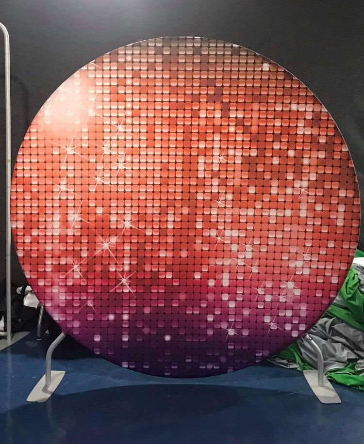 Red Disco Design Circle Backdrop Hire | balloons-brisbane