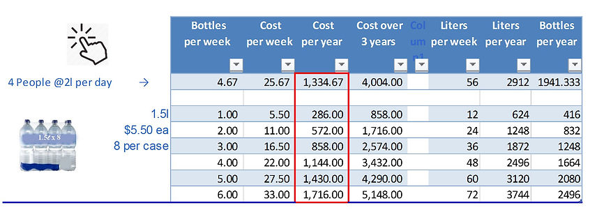 Bottled water cost per year