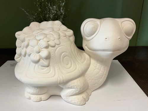 4414 Buddy Turtle with Blossoms 4" | paintedcolorceramics