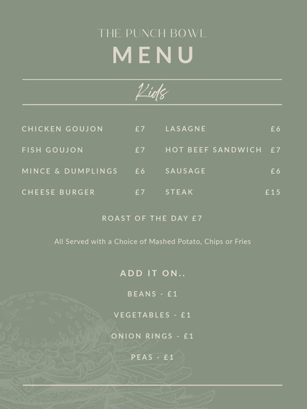 Menus | The Punch Bowl