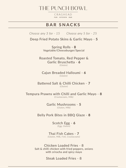 Menus | The Punch Bowl