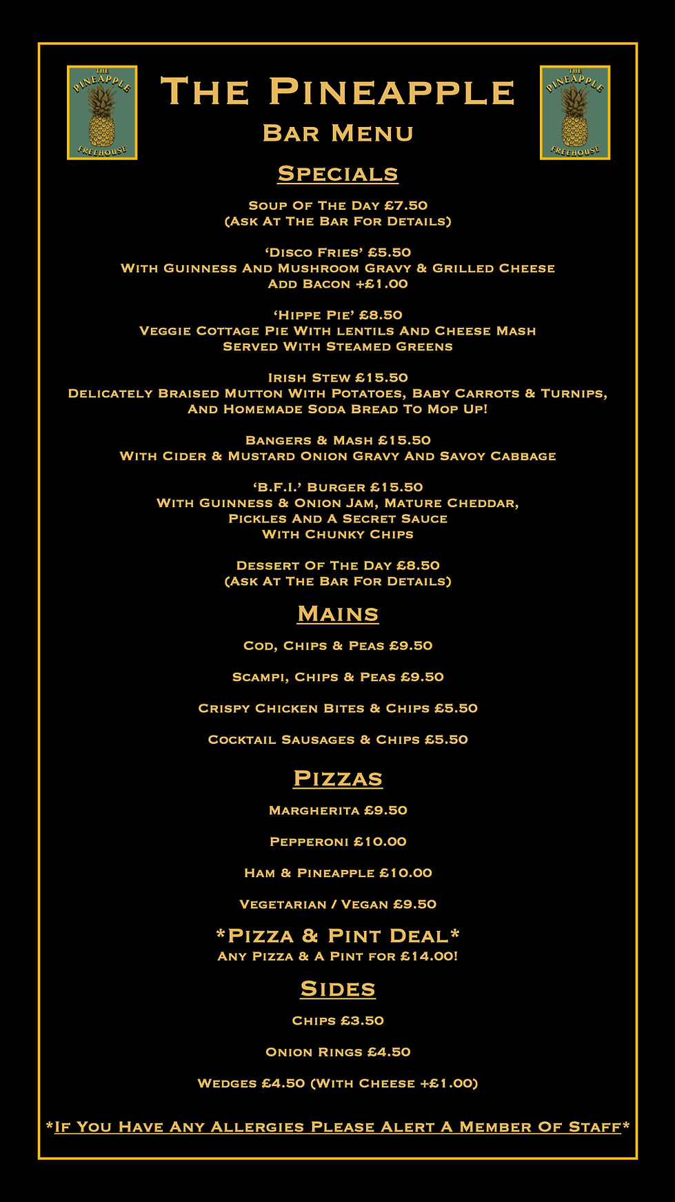 MENU | The Pineapple Pub