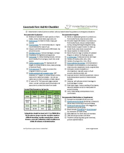 Livestock First Aid Checklist | VanderPlan