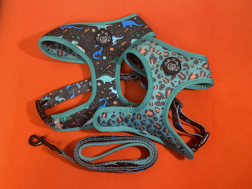 Dinosaur and leopard Reversible dog Harness | Bella Katee Pets