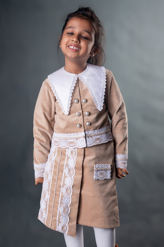 Beige Flap Collar Jacket & Skirt Set | The Little Factory