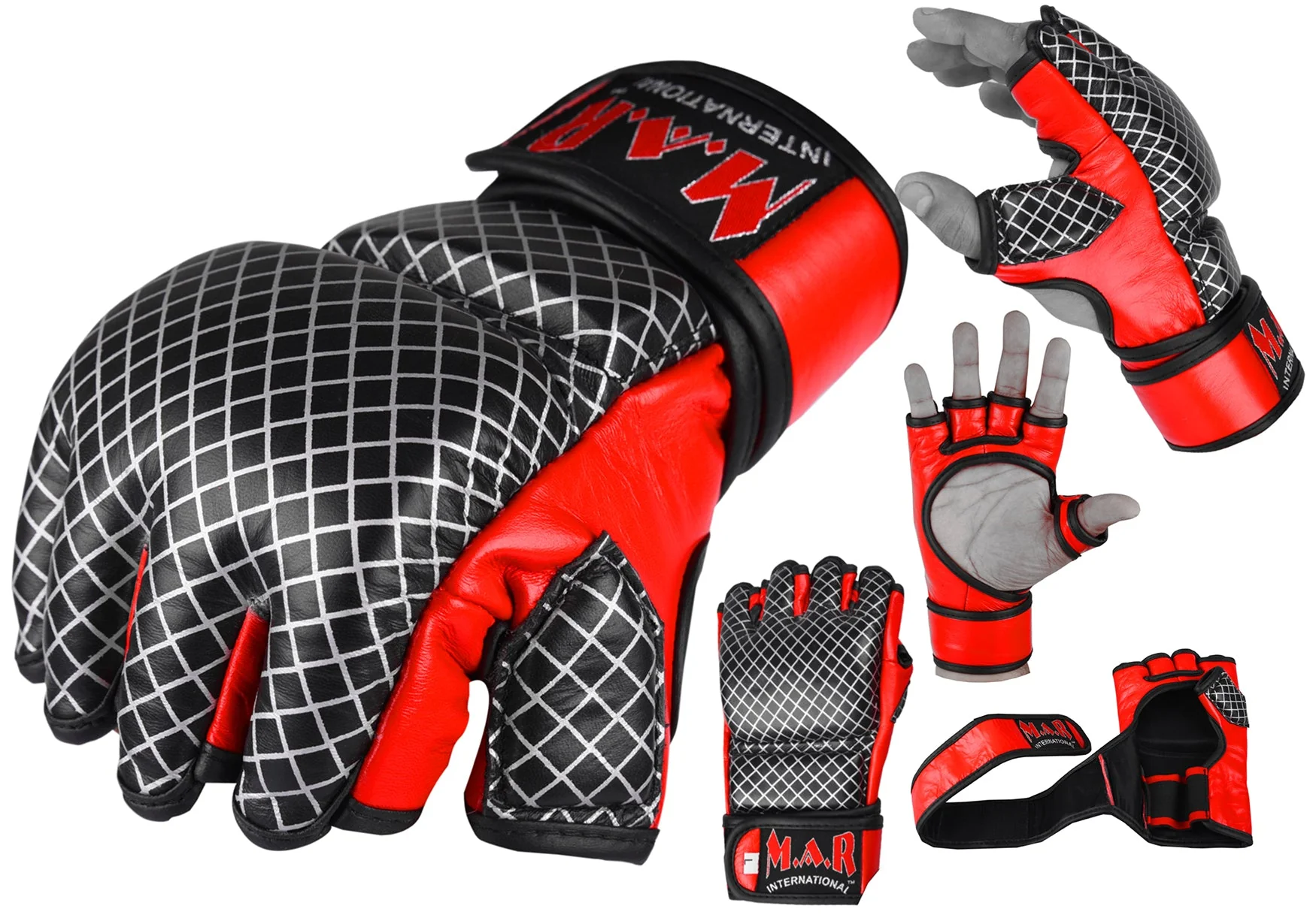 Genuine leather red & black open finger MMA gloves | Plan C Training