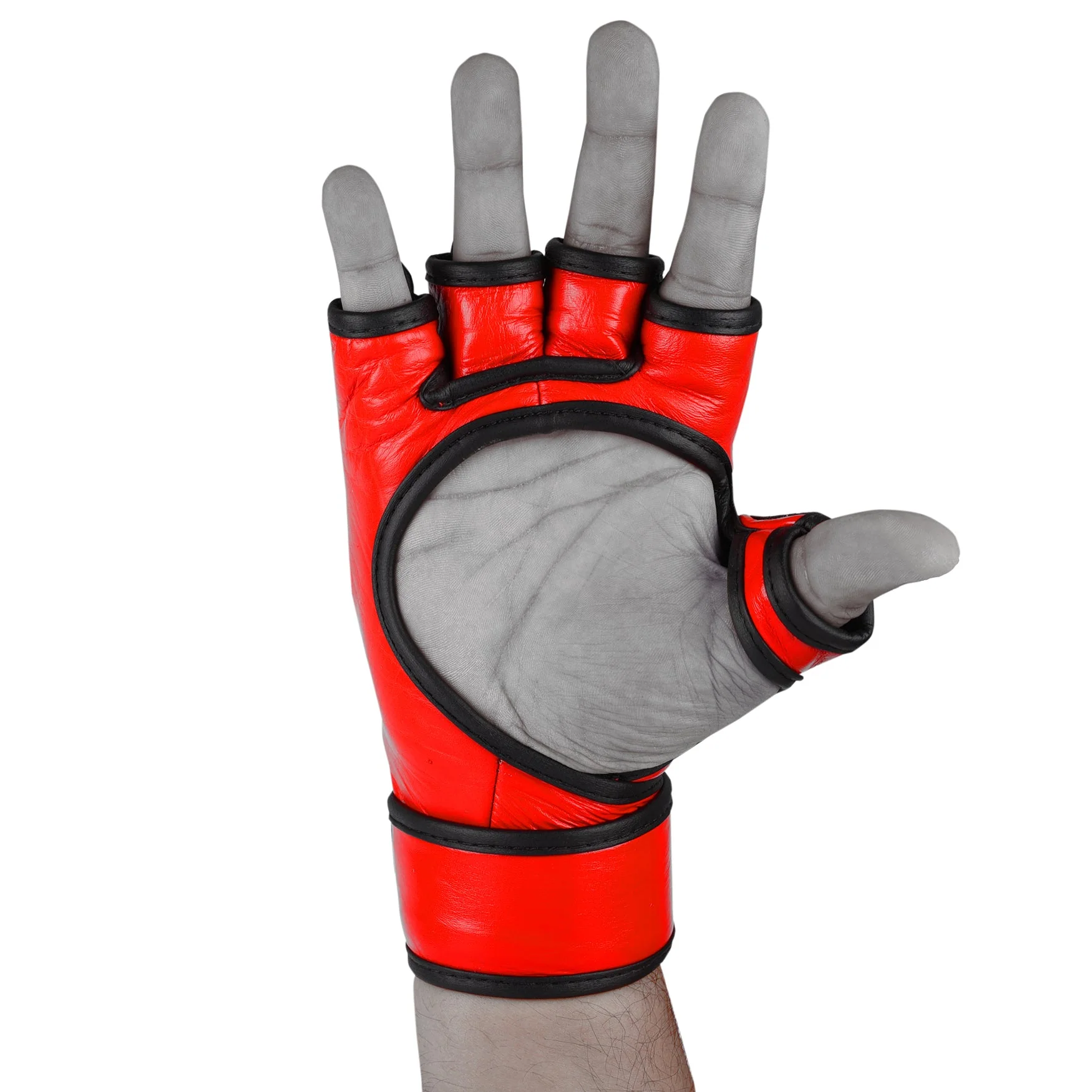 Genuine leather red & black open finger MMA gloves | Plan C Training