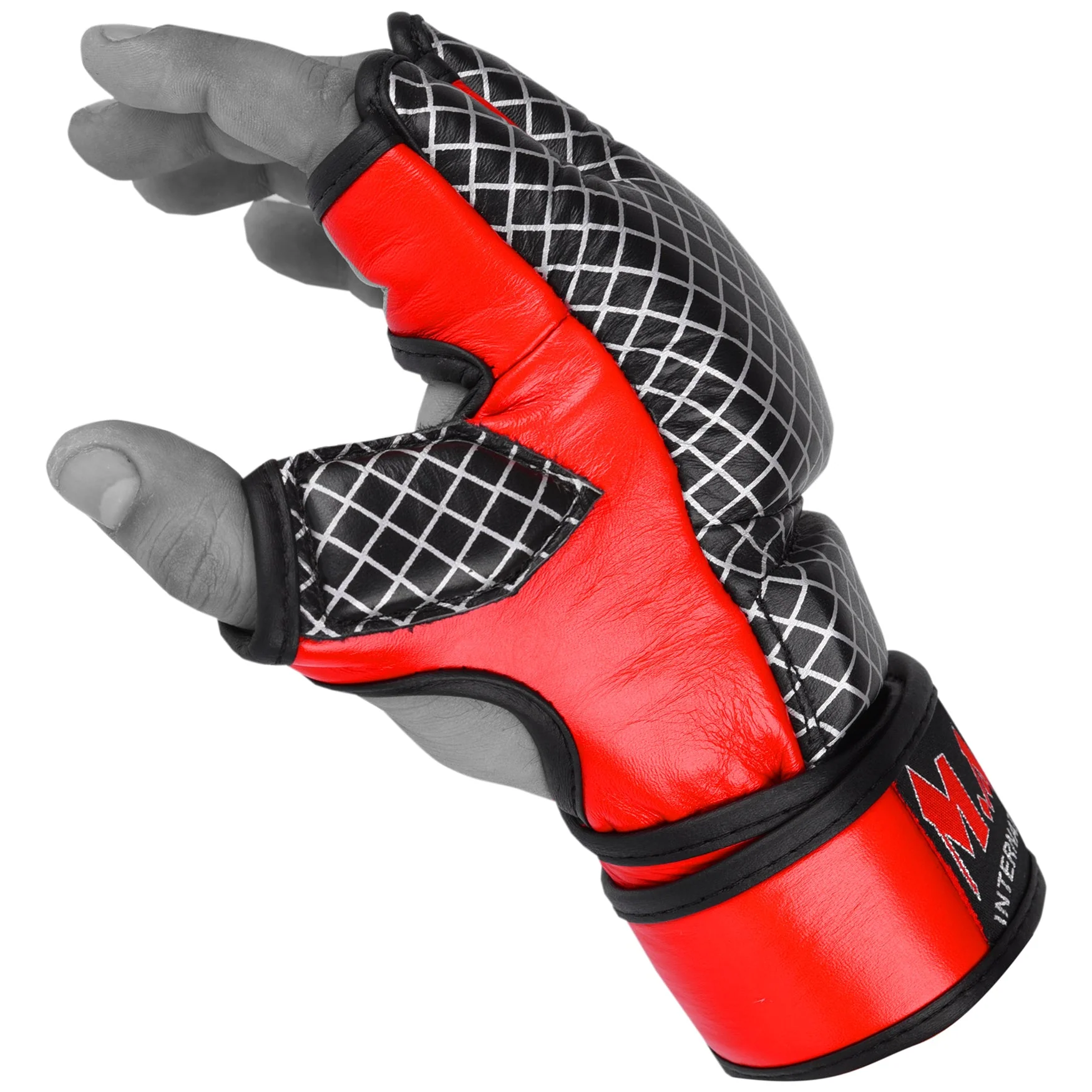 Genuine leather red & black open finger MMA gloves | Plan C Training