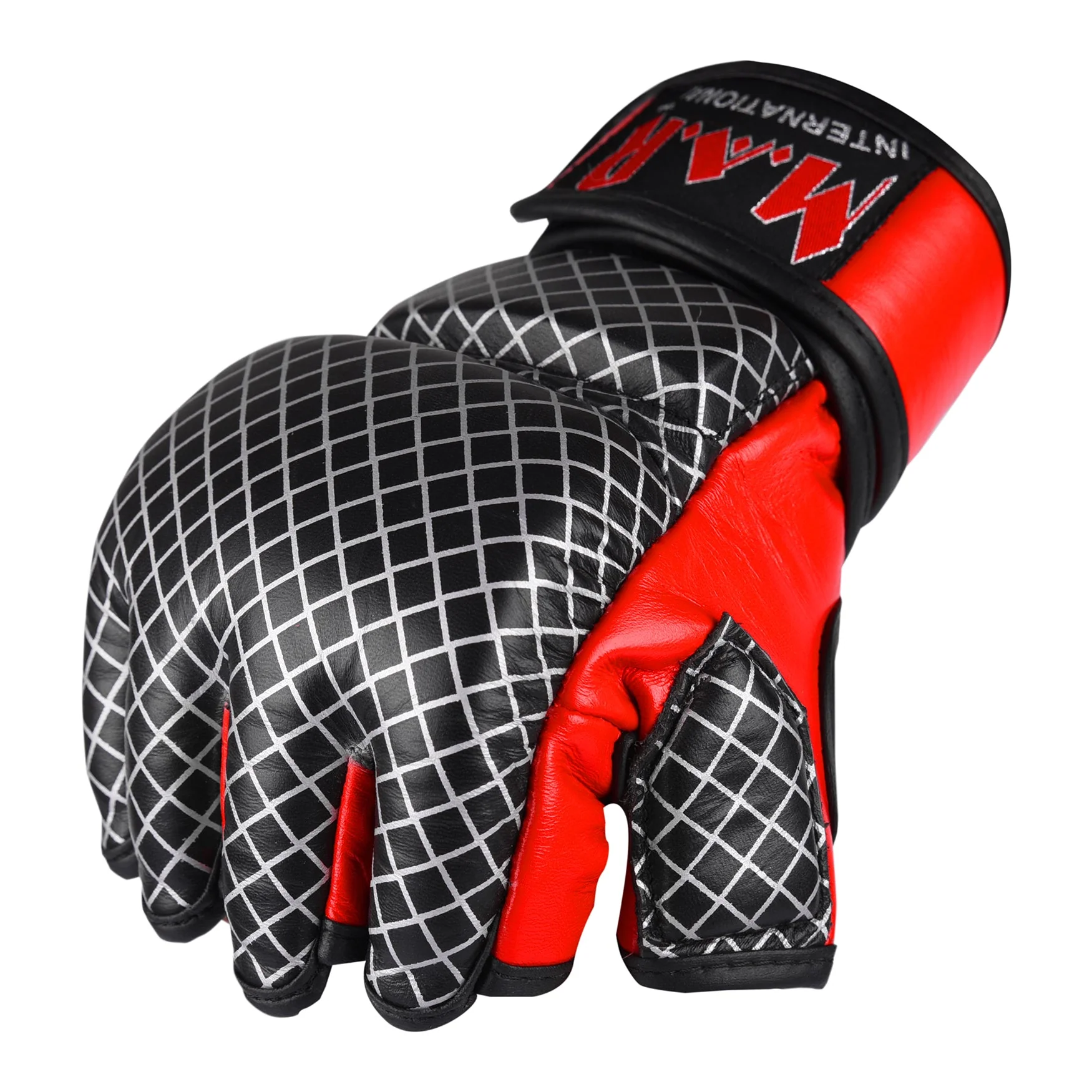 Genuine leather red & black open finger MMA gloves | Plan C Training