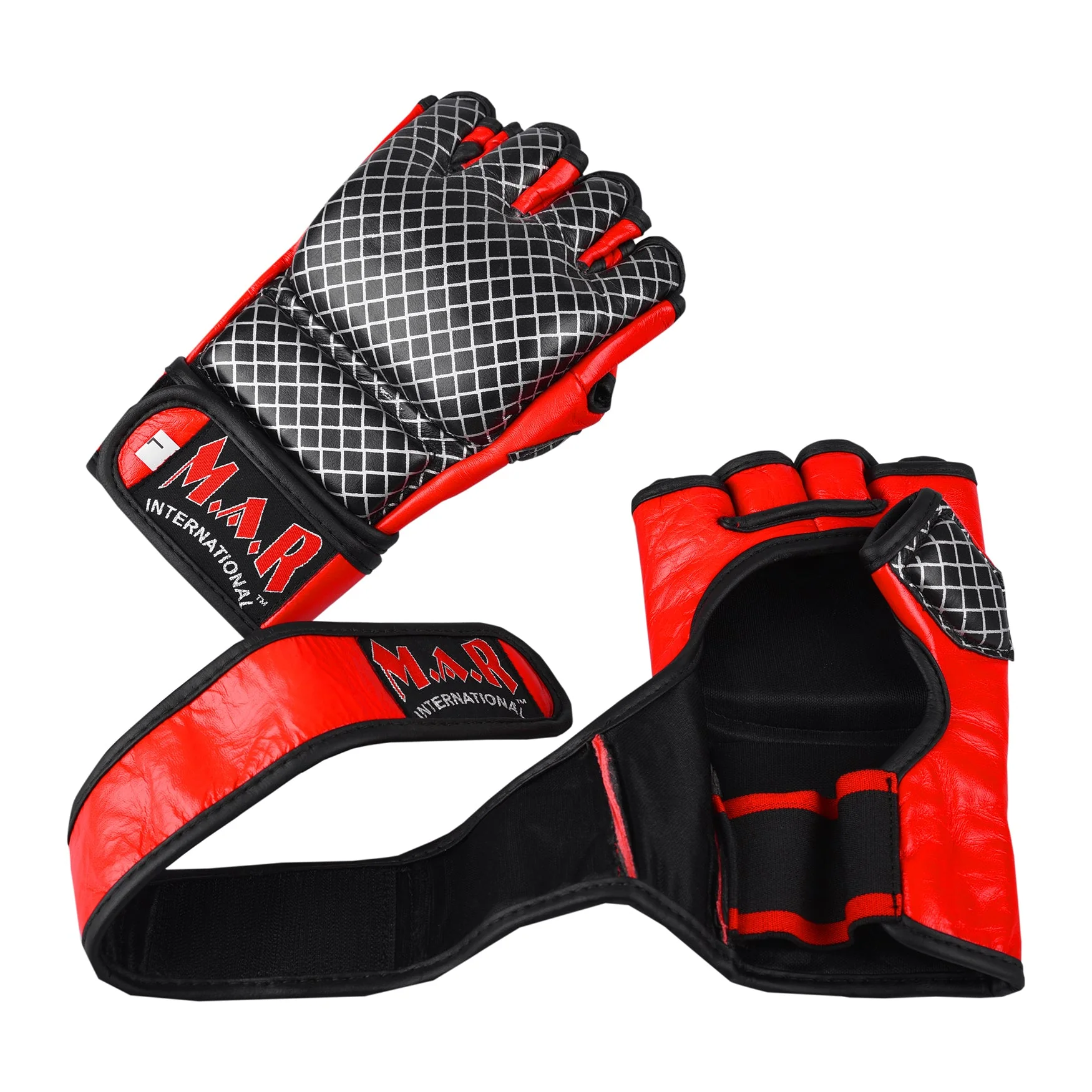 Genuine leather red & black open finger MMA gloves | Plan C Training