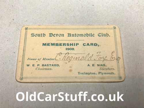 Original 1908 South Devon Automobile Club membership card | Oldcarstuff ...