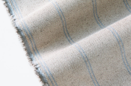 Natural Hemp Blend Upholstery Fabric With Blue Stripes | LinenSpace