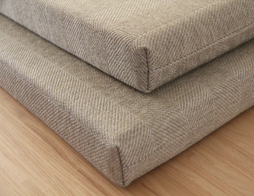 Custom Seat Cushion In Warm Stone Chevron Wool Blend | LinenSpace