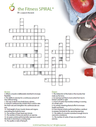 Fitness Crossword Puzzle | Food Fitness First