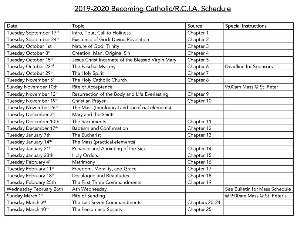 RCIA Calendar | St. John Paul II