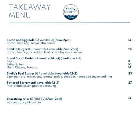 MENU | Shelly Beach Cafe