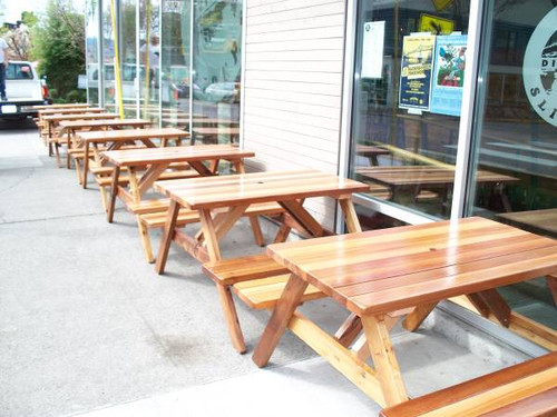 Cedar rectangle attached bench 4 foot long table | Yard Sticks Furnitur