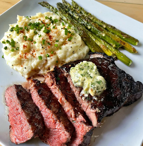 NY Strip with Black Garlic+Truffle Mashed Potatoes+Asparagus-3 Servings ...