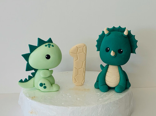 Fondant Dinosaur Cake Topper Decoration Set with Personalised Number ...