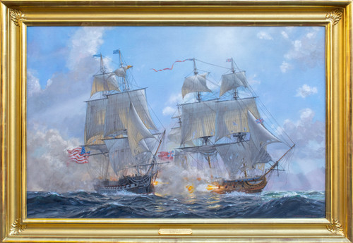 The USS Constitution vs HMS Java, 26"x40", Oil on Canvas | Mariner Gallery