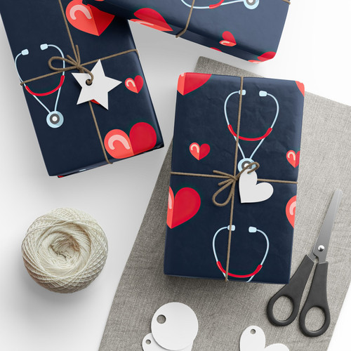 Hearts & Stethoscopes Wrapping Paper | AFLN