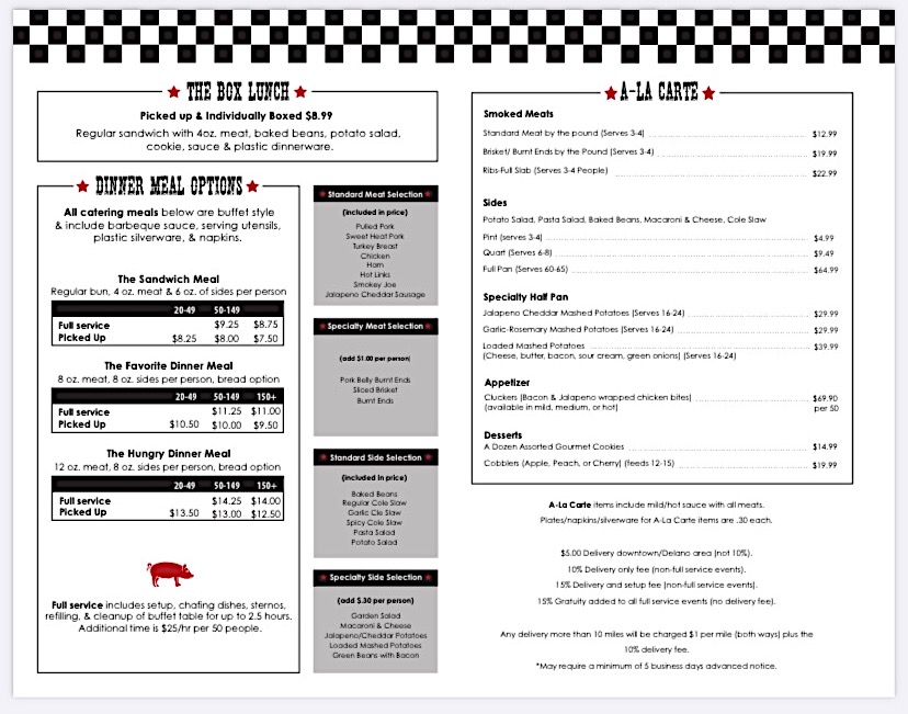 Menu | Delano BBQ Company