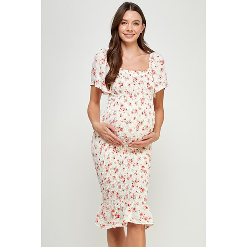 Smocked Square Neck Bodycon Midi Maternity Dress | Gender Reveal HD 3D ...