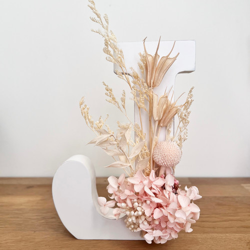 Freestanding 'J' rustic letter with dried flowers | Knots & Letters