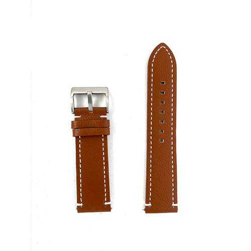 24mm Brown with white line Lychee Leather Watch Strap | Strapshk