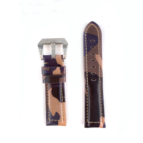 22mm Camouflage Brown Leather Watch Strap | Strapshk