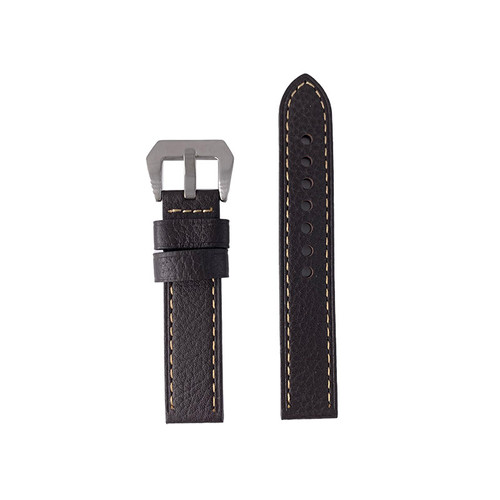 20mm Dark Brown with Beige line Lychee Leather Watch Strap | Strapshk