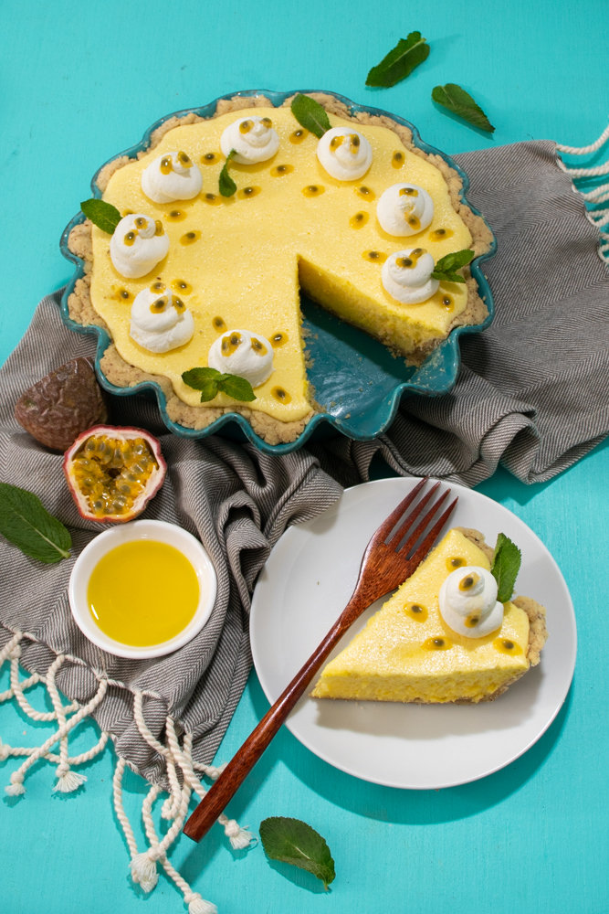 Passion Fruit Chiffon Pie with Olive Oil & Almond Pie Crust