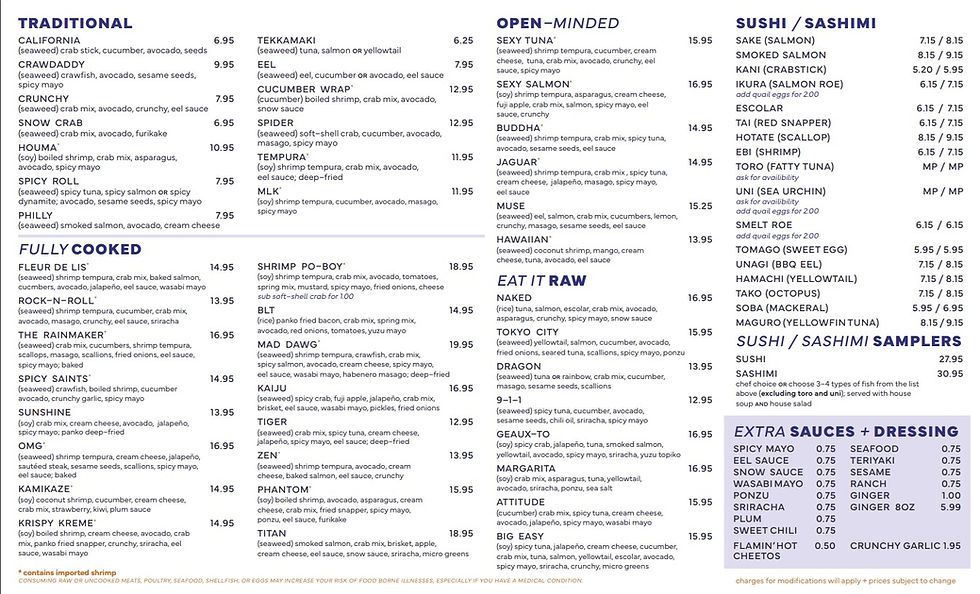 Menu | Zen Sushi