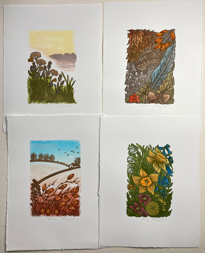 ‘Four seasons’ - a set of 4 original linocuts | mashaandtheprints