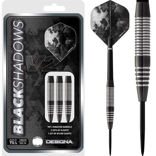 Designa Black Shadow V2 Darts - M3 - Steel Tip Dart Set | Red Rose Darts