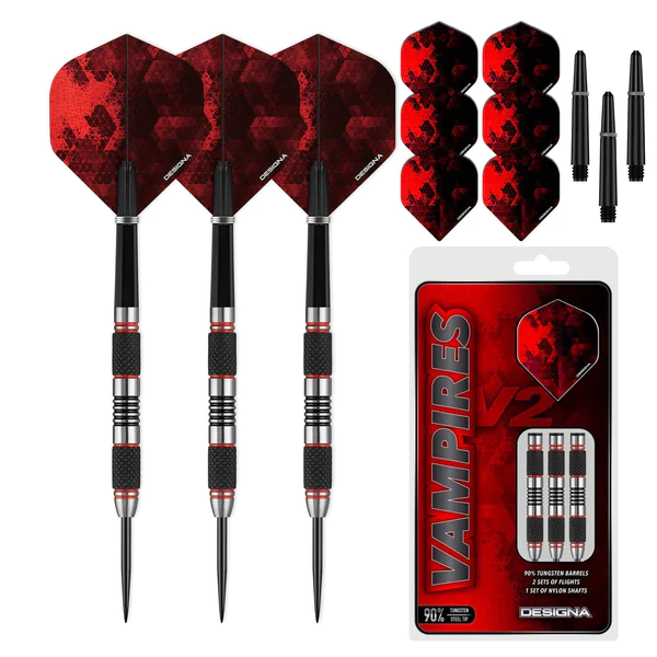 Designa Vampires V2 Darts - M1 - Steel Tip Dart Set | Red Rose Darts