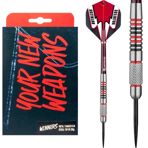 Ruthless Winners Black & Red - Front Knurl - Steel Tip Dart Set - 25g ...