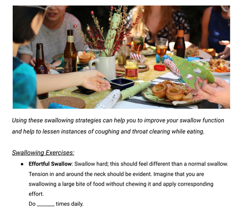Swallowing Strategies Handout | Speak Up, Think Up!