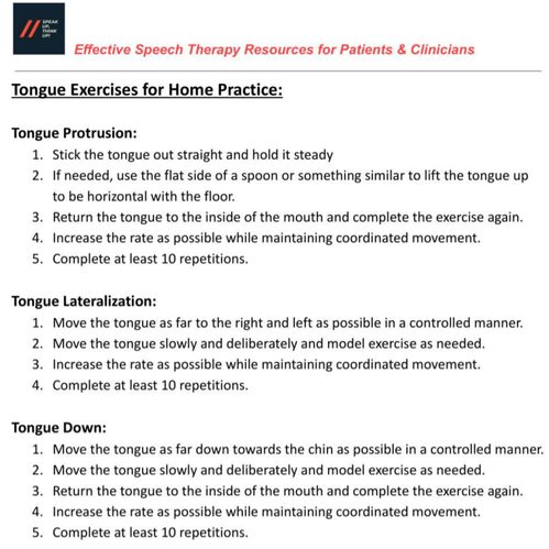 Tongue Exercises Handout | Speak Up, Think Up!