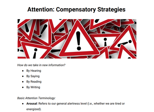 Attention Strategies Handout | Speak Up, Think Up!